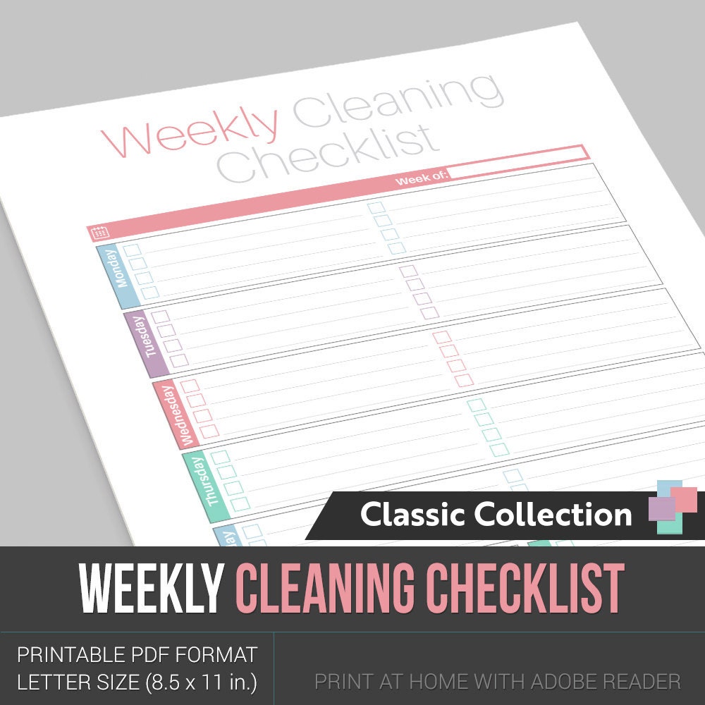 Weekly Cleaning Checklist Instant Download PDF Format Ready to Print at ...
