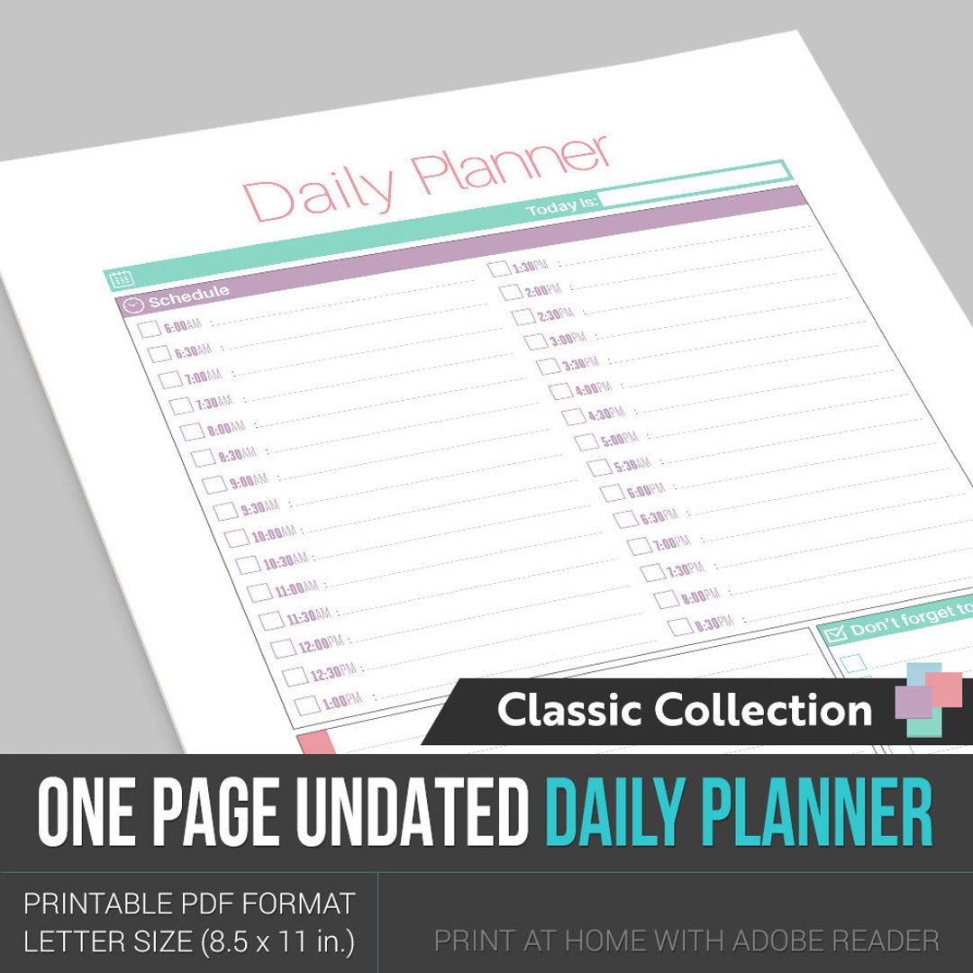 Undated Daily Planner W/ Full Time Schedule - Instant Download! PDF ...