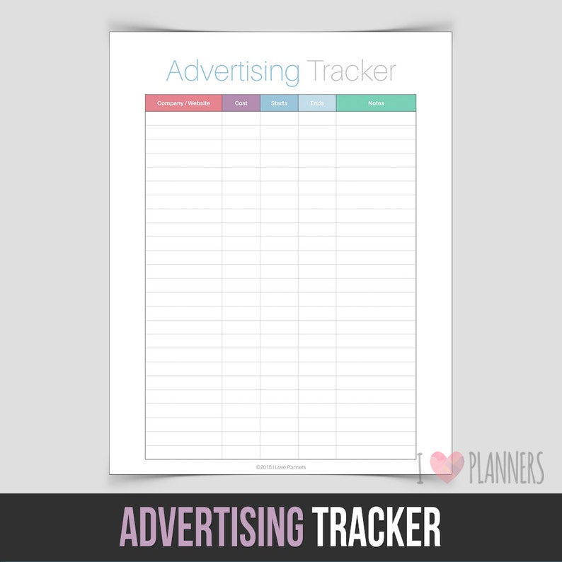 Blog Advertising Tracker - Instant Download! PDF Format Ready to Print ...
