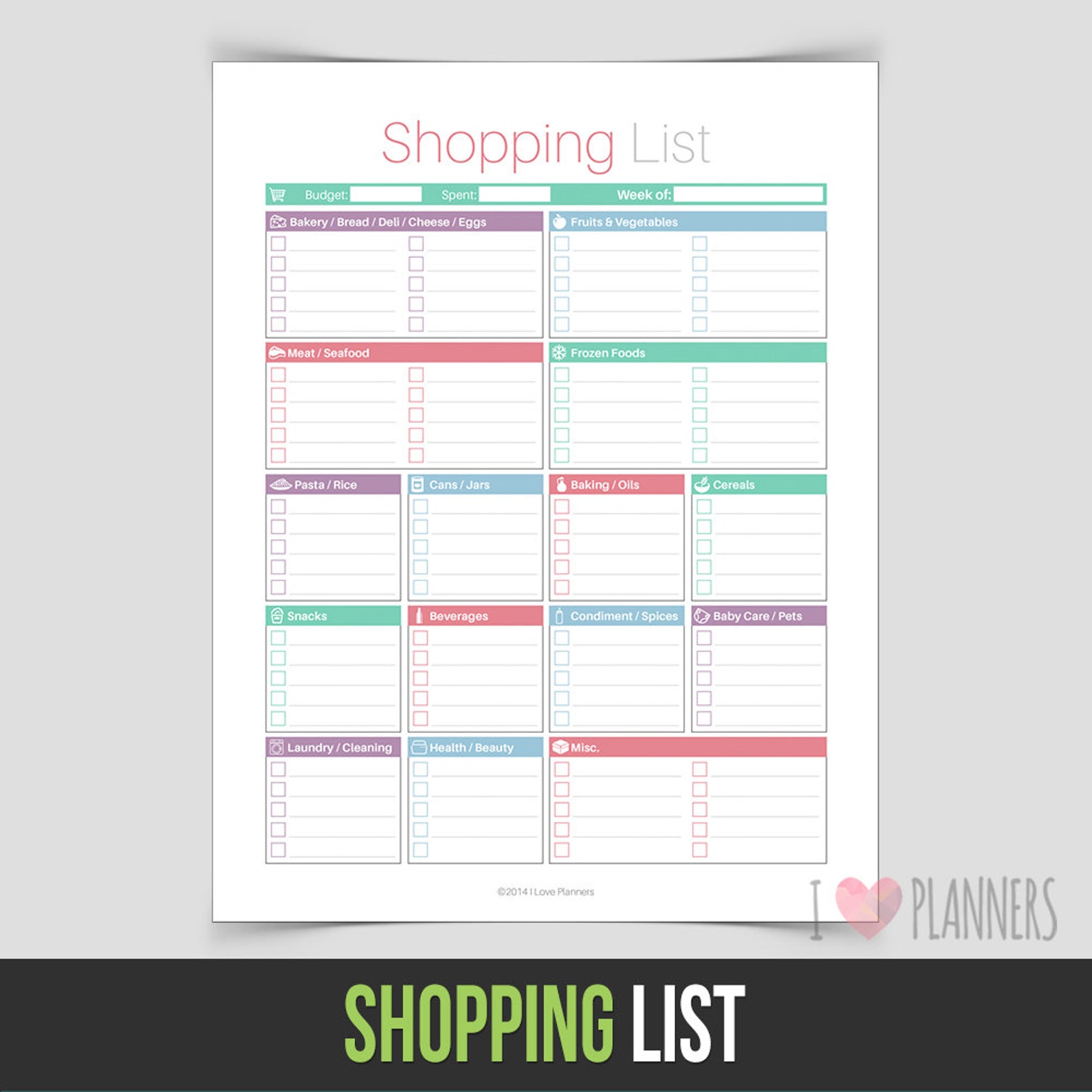 Shopping List With Categories - Instant Download! PDF Format Ready to ...