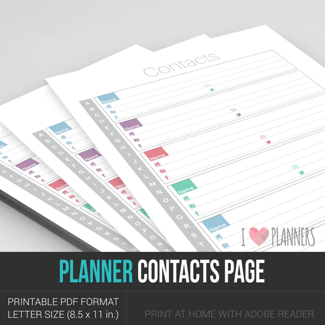 Modern Planner Contact Page - Instant Download! PDF Format Ready to ...