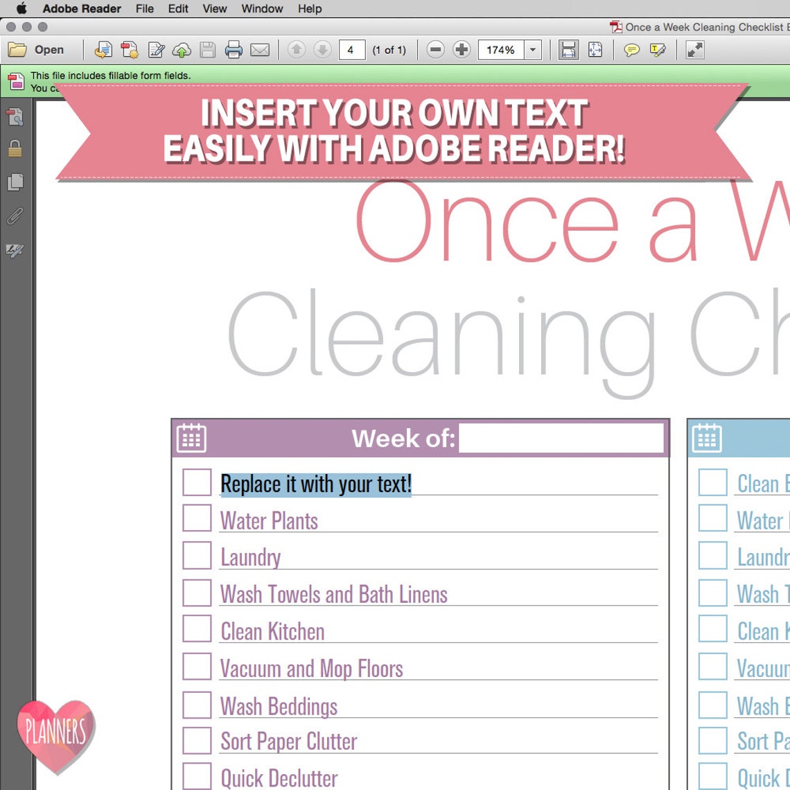 Once a Week Cleaning Checklist - Instant Download! PDF Format Ready to ...