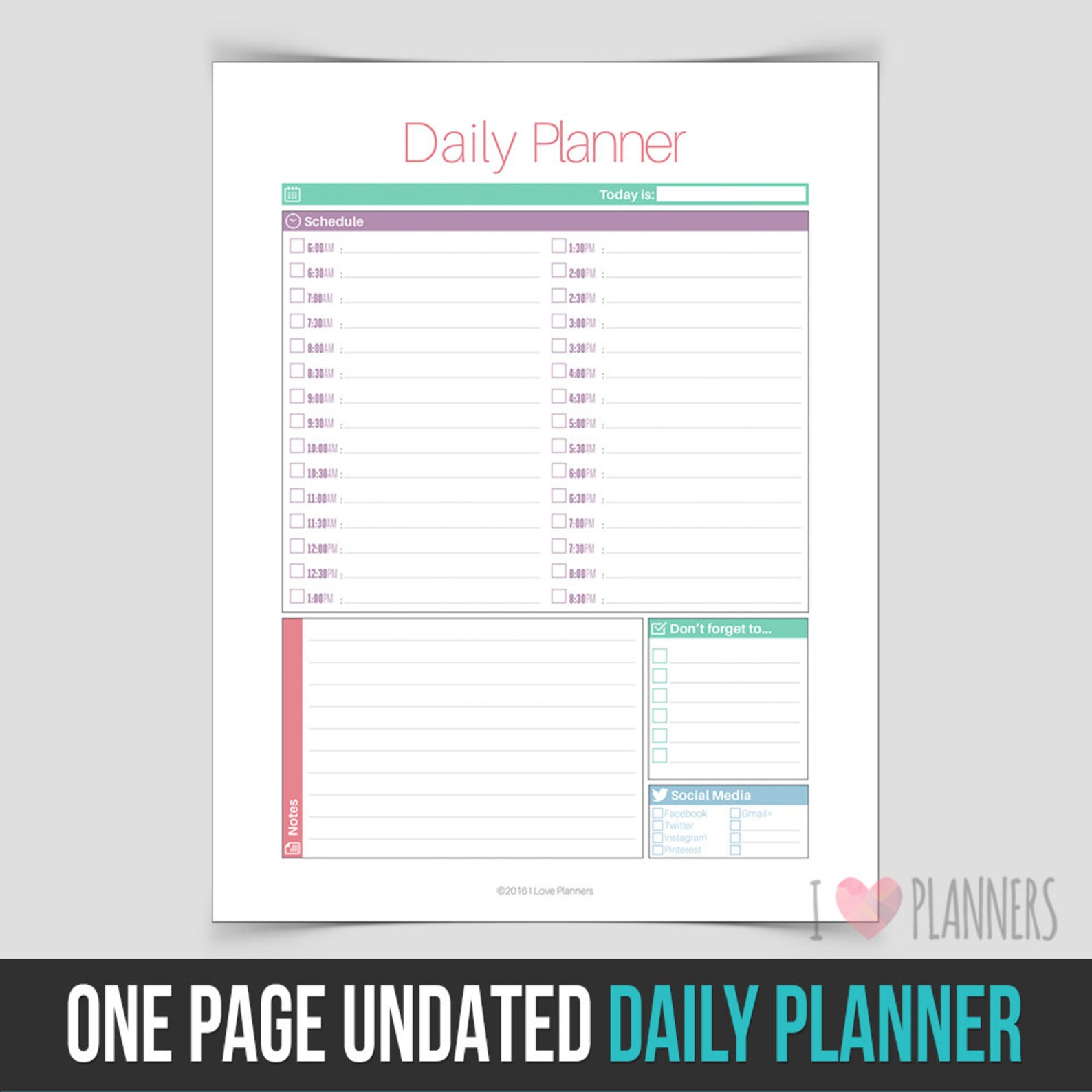 Undated Daily Planner W/ Full Time Schedule - Instant Download! PDF ...
