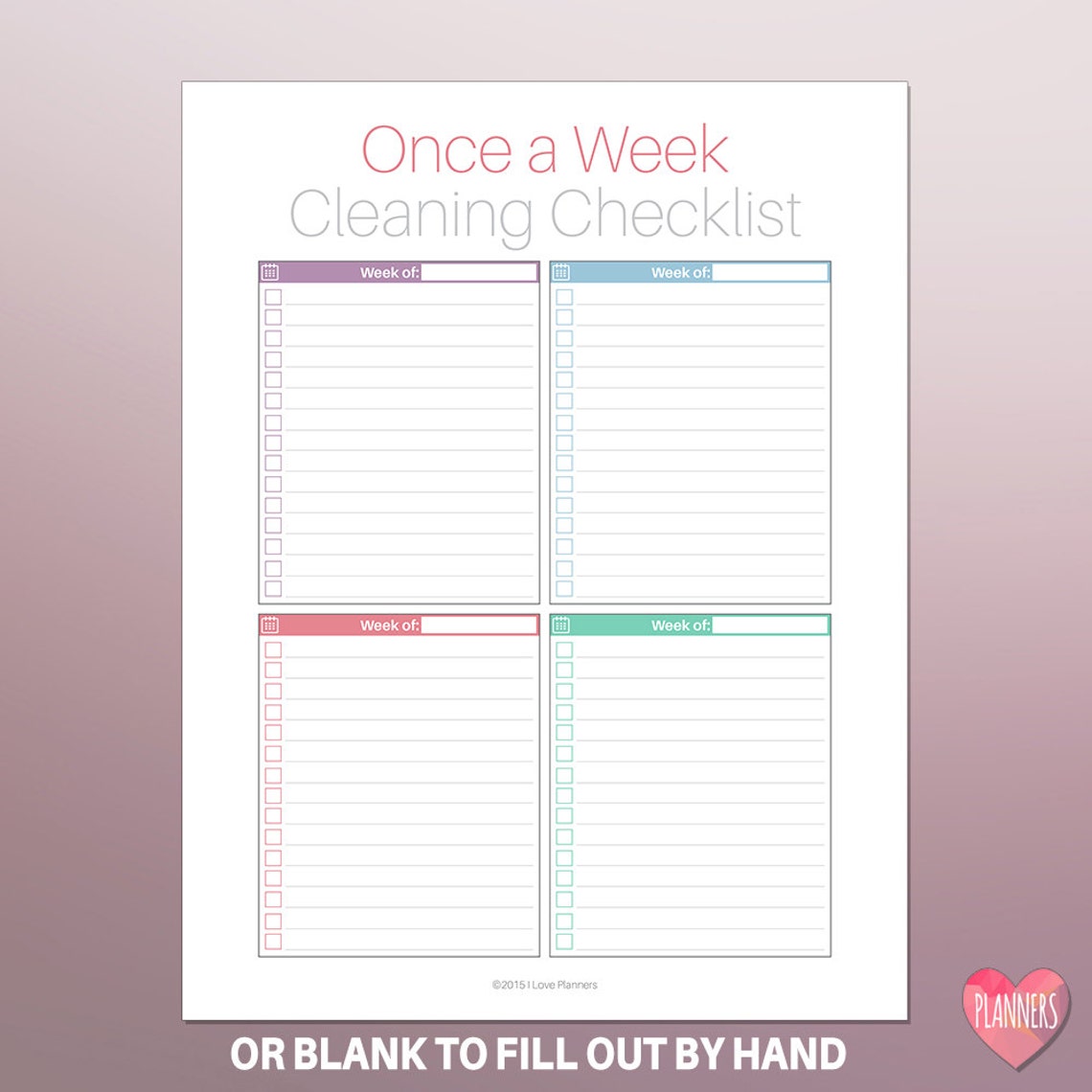 Once a Week Cleaning Checklist - Instant Download! PDF Format Ready to ...