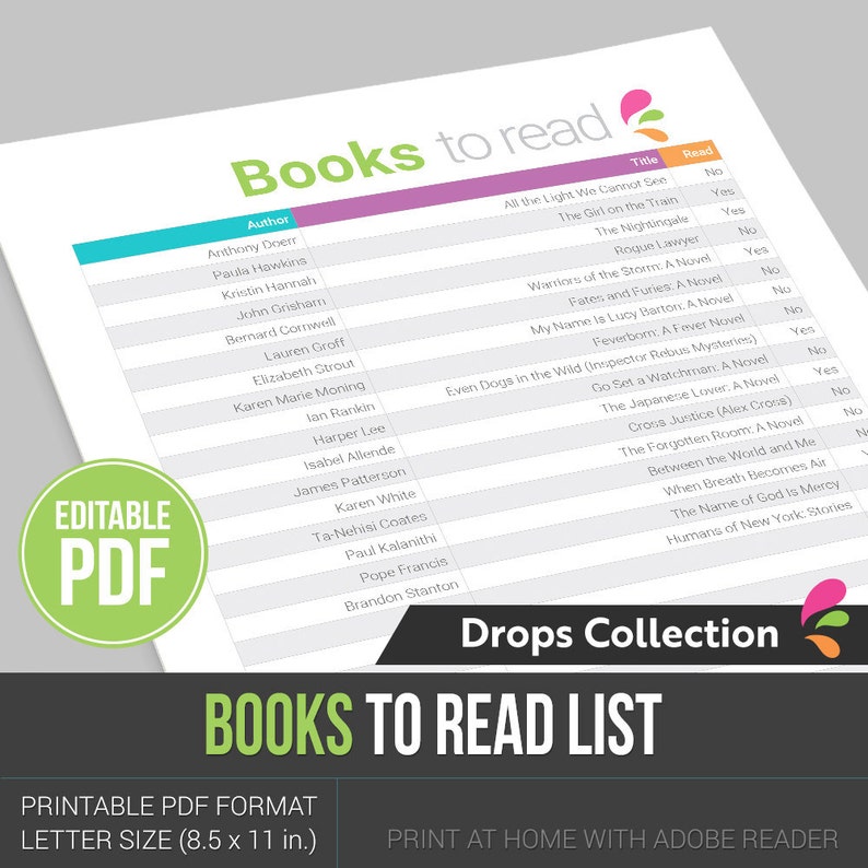Books to Read List / Wishlist Instant Download Editable PDF File, Ready ...
