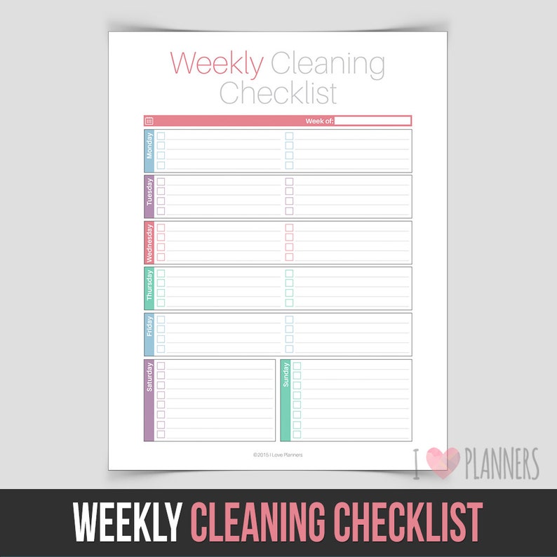 Weekly Cleaning Checklist - Instant Download! PDF Format Ready to Print ...