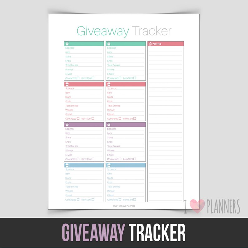 Blog or Site Giveaway Tracker - Instant Download! PDF Format Ready to ...