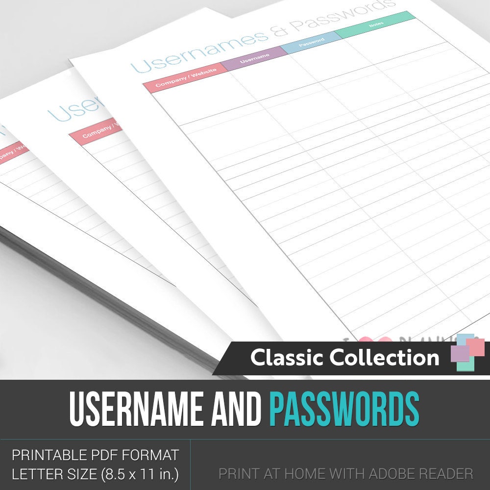 Username and Passwords List - Instant Download! PDF Format Ready to ...