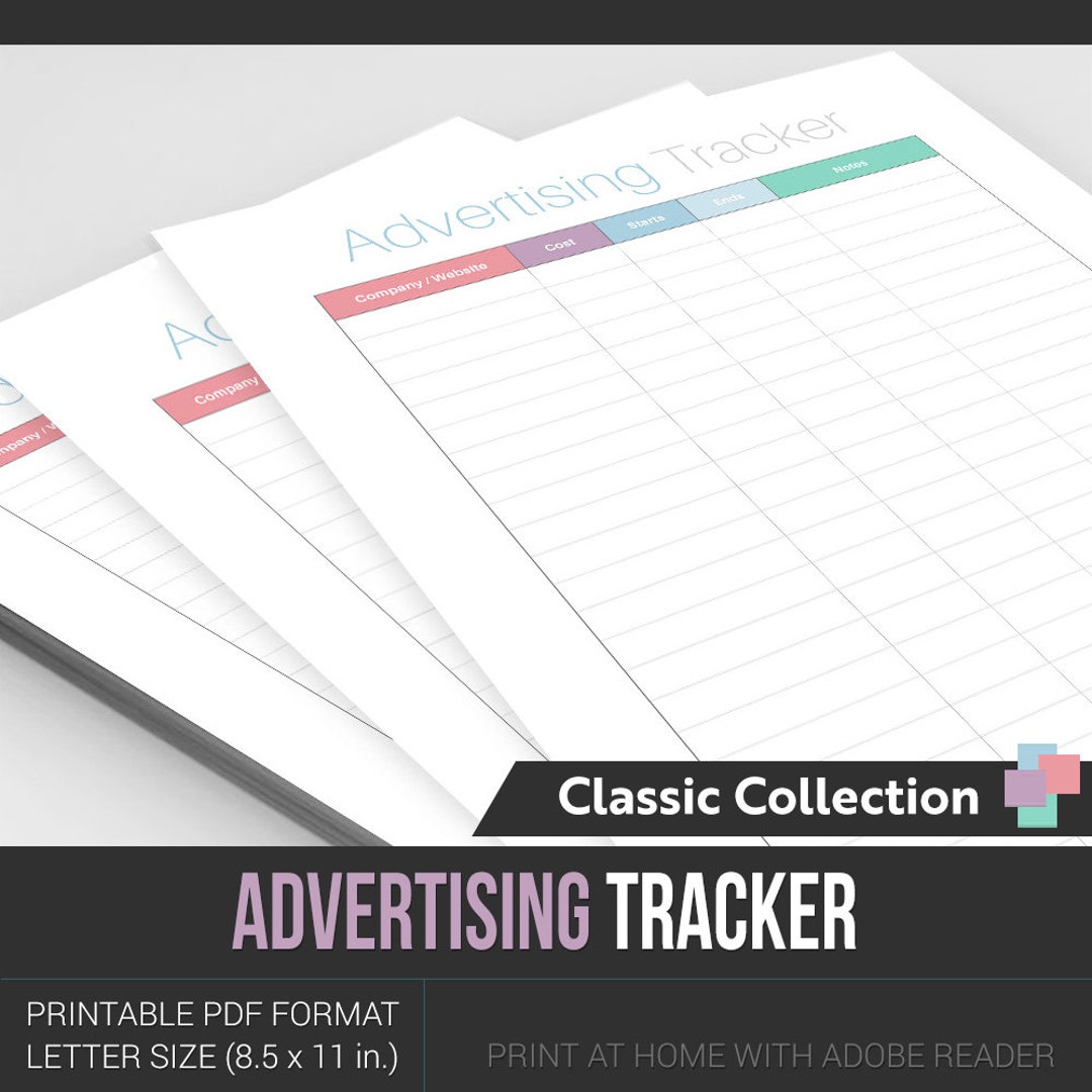 Blog Advertising Tracker - Instant Download! PDF Format Ready to Print ...