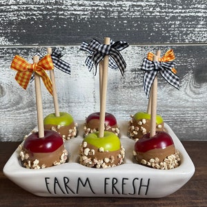Faux Mini Caramel Apples, Red and Green Apples, Fall Tiered Tray Decor ...
