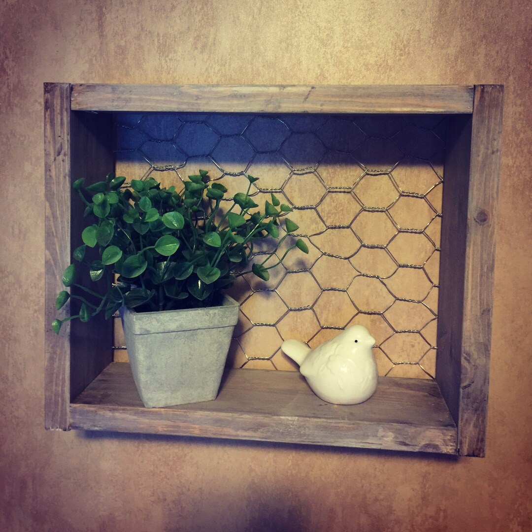 Chicken Wire Farmhouse Shelf , Modern Farmhouse Decor, Rustic Wood ...