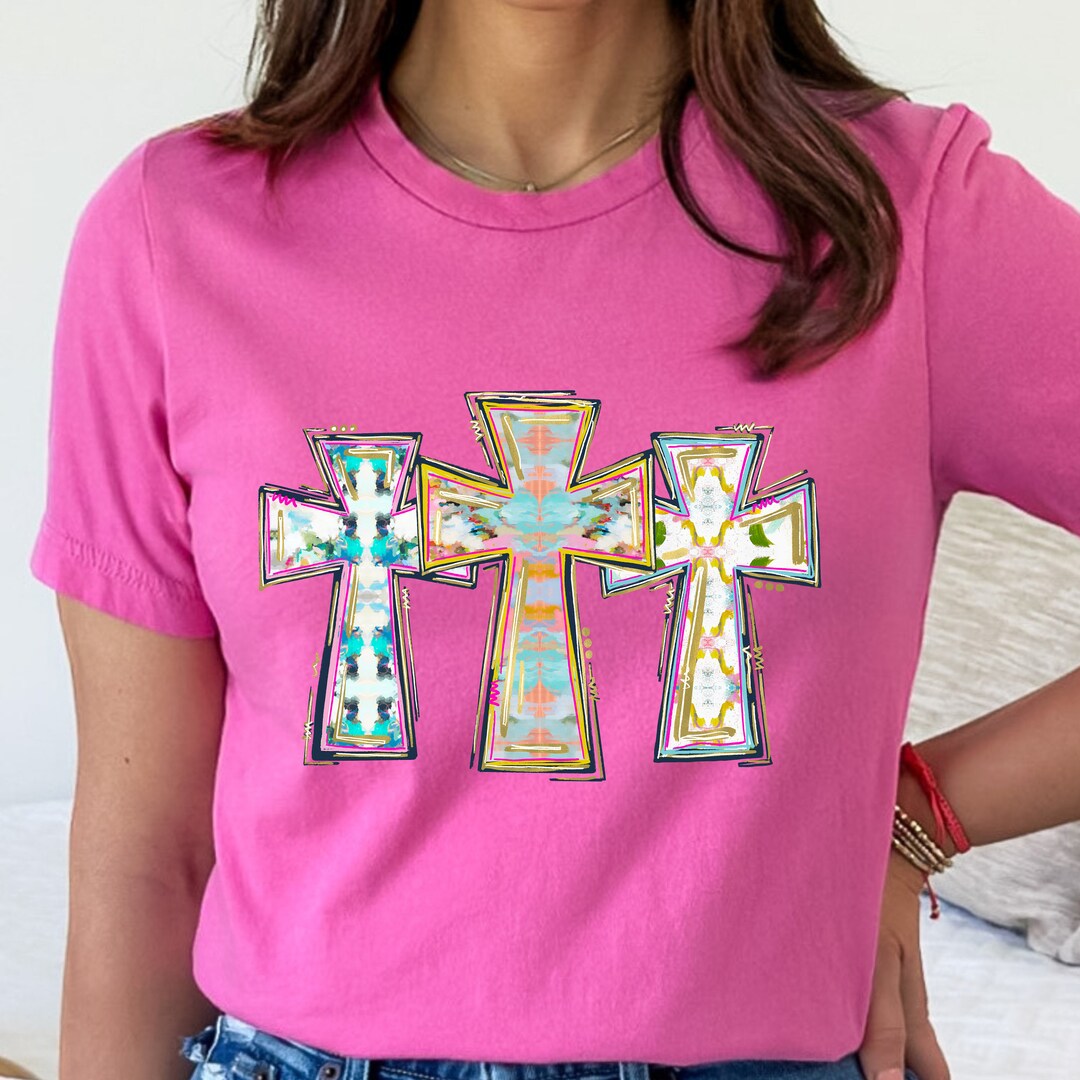 Cross Easter Shirt, Floral Watercolor Cross Shirt, Easter Top, Easter ...