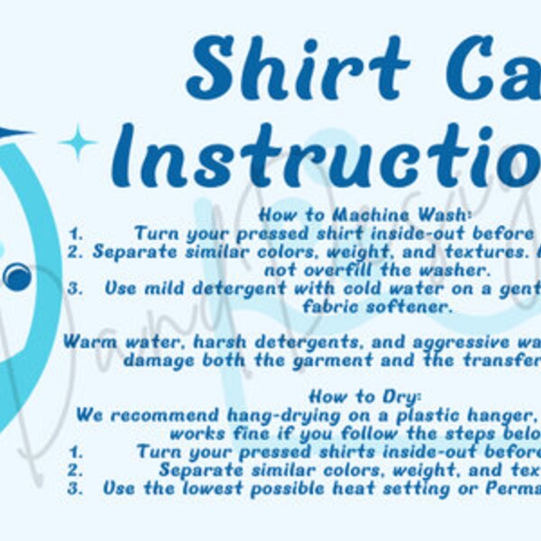 Sublimation Shirt Care Card - Etsy