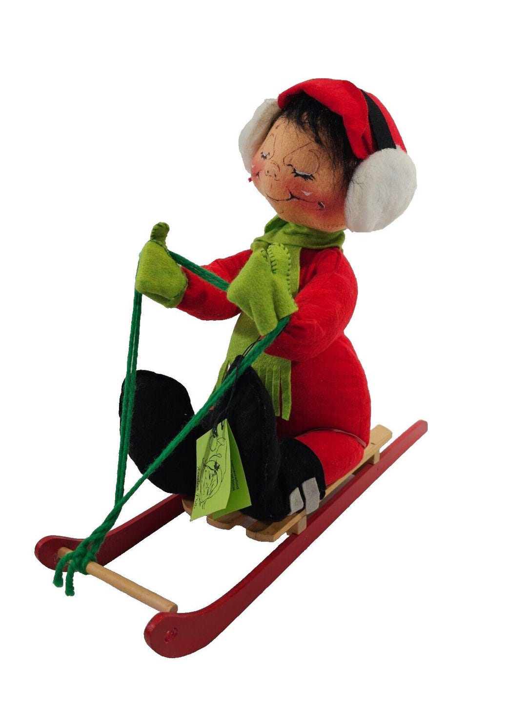VINTAGE 1980s 14" Annalee Mobilitee Doll Girl Sled Sleigh Christmas ...