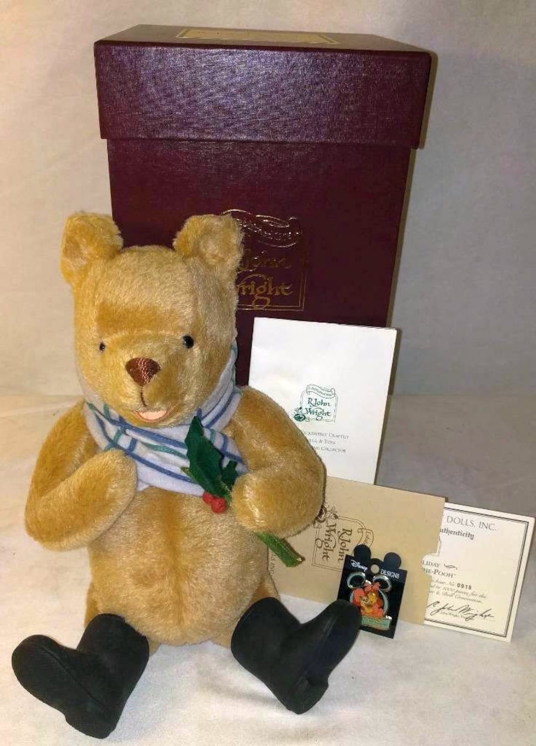 Vintage Vtg R R. John Wright Holiday Winnie the Pooh Disney Mohair Teddy Bear LE Jointed New 14. ...