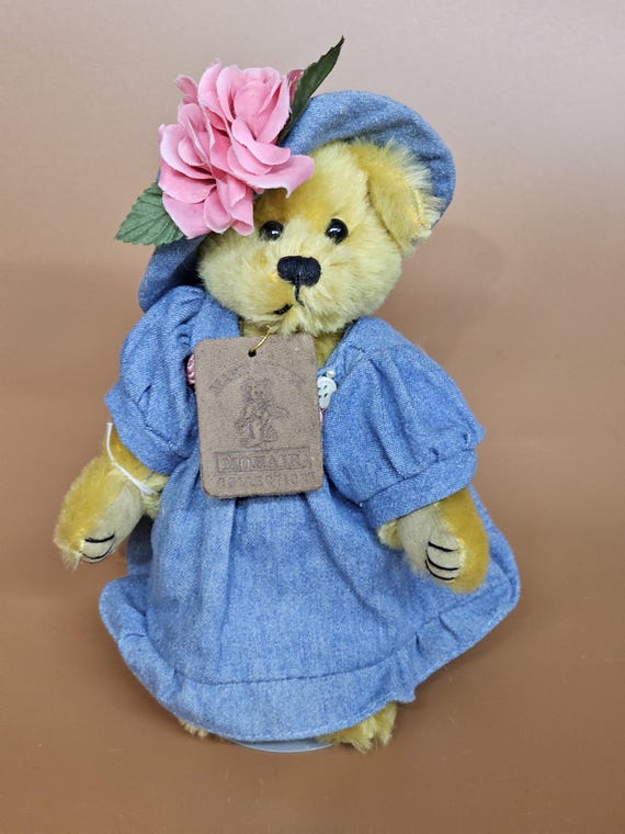 Vtg Vintage Artist Bear Mary Meyer Mohair Collection shelby Jointed Traditional 8 Teddy Bear Tan Wavy Hair Covering Denim Dress Hat NEW Etsy UK