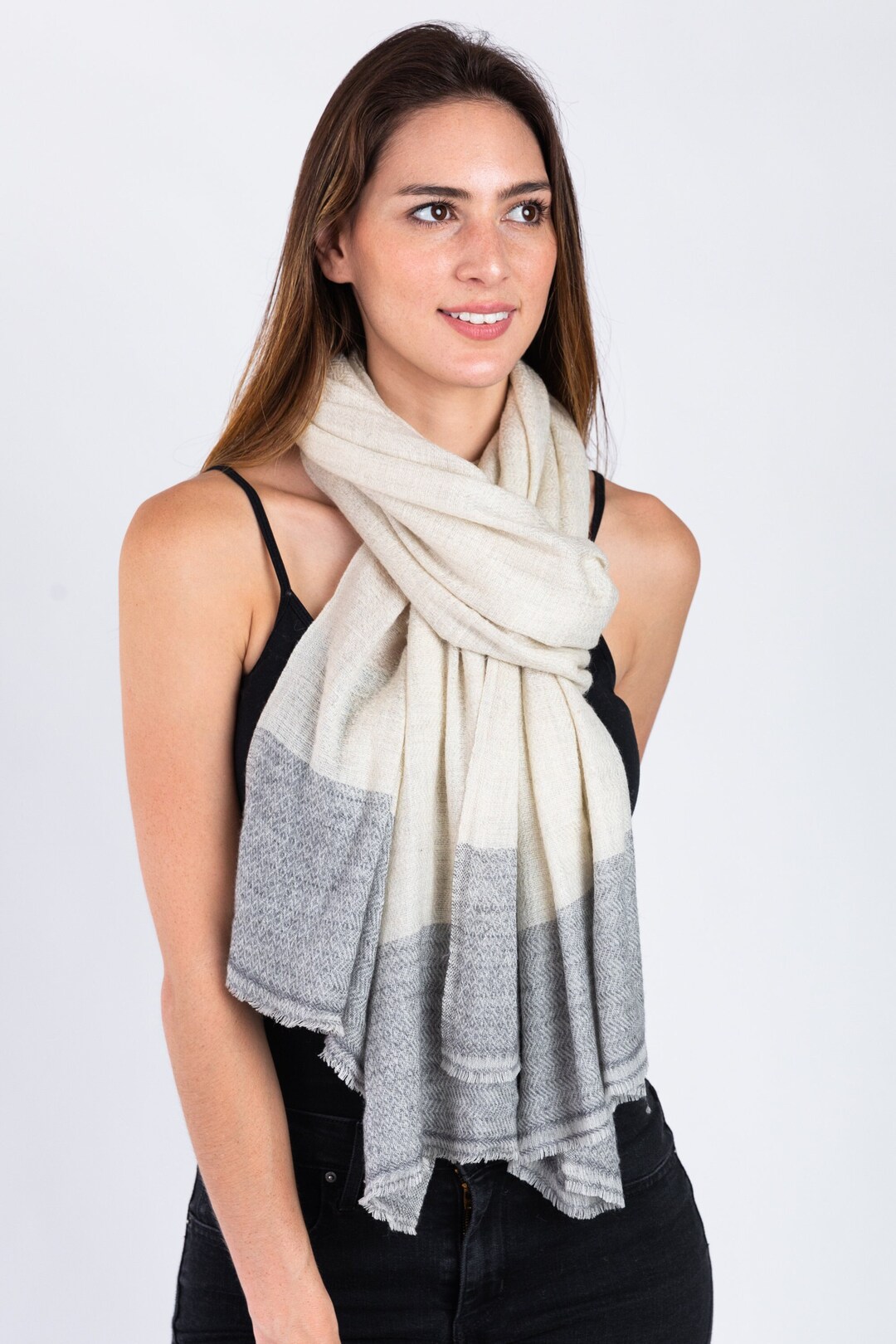 Off White & Gray Border Pashmina Shawl - Etsy