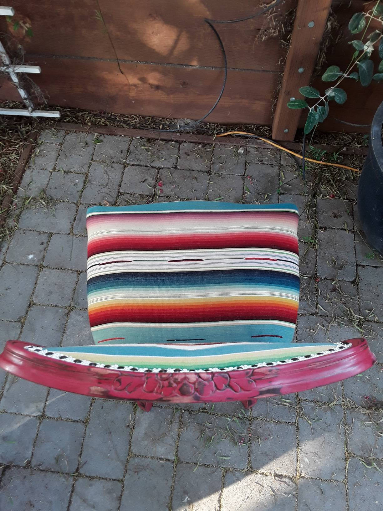 Custom Red and Blue Vintage Serape Victorian Chair