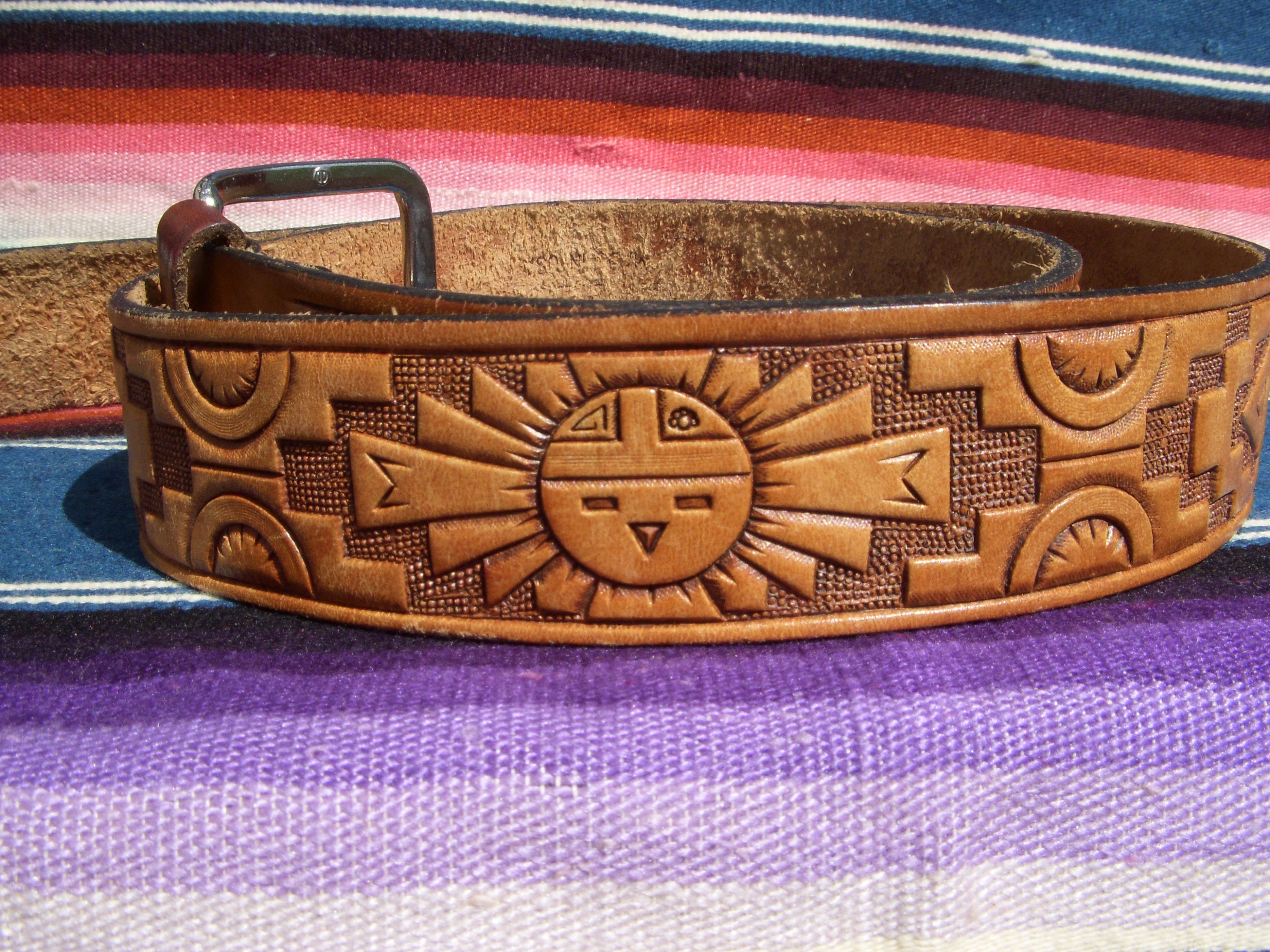 Vintage Tooled Leather Zuni Indian Belt