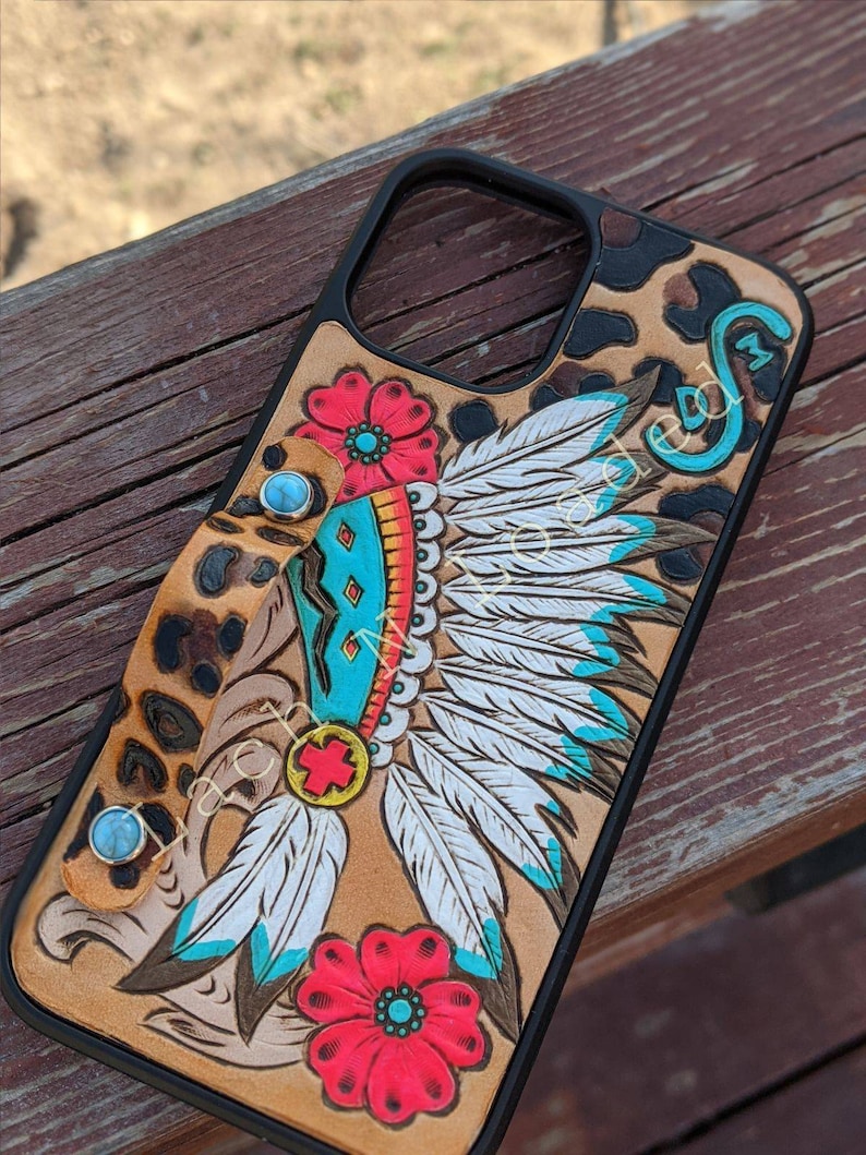 Custom Tooled Leather Native American Headdress Phone Case | Etsy