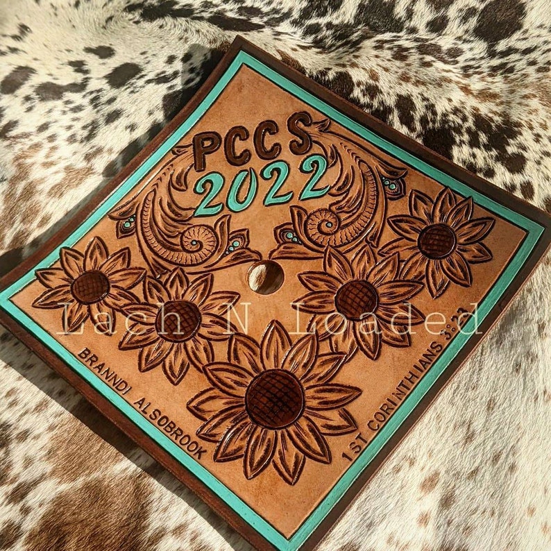Custom Tooled Leather Graduation Cap Topper - Etsy