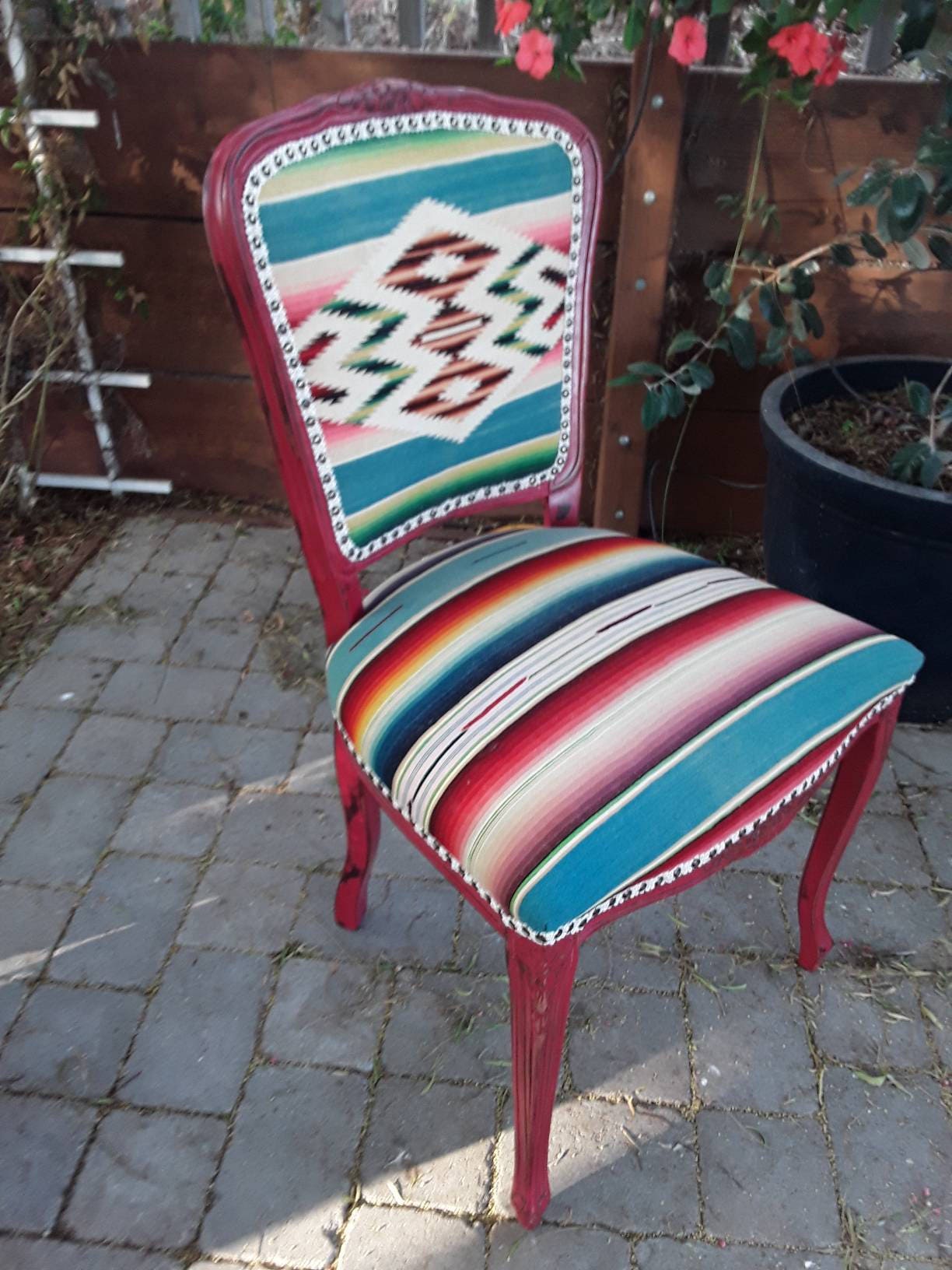 Custom Red and Blue Vintage Serape Victorian Chair