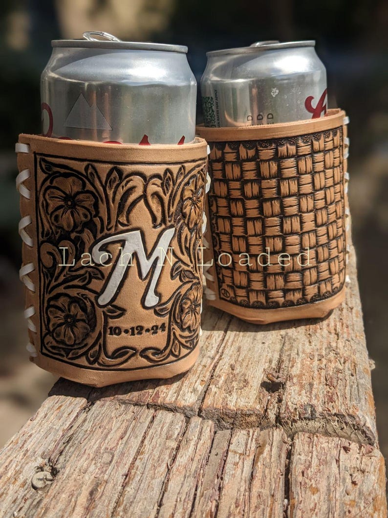 Custom Tooled Leather Beer Can Cooler Wrap Stubby Sleeve - Etsy