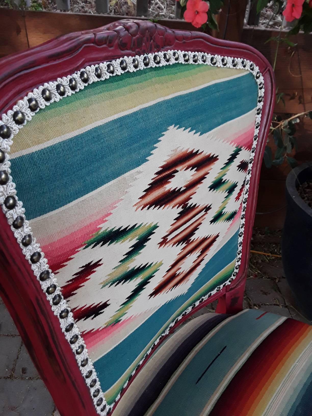 Custom Red and Blue Vintage Serape Victorian Chair