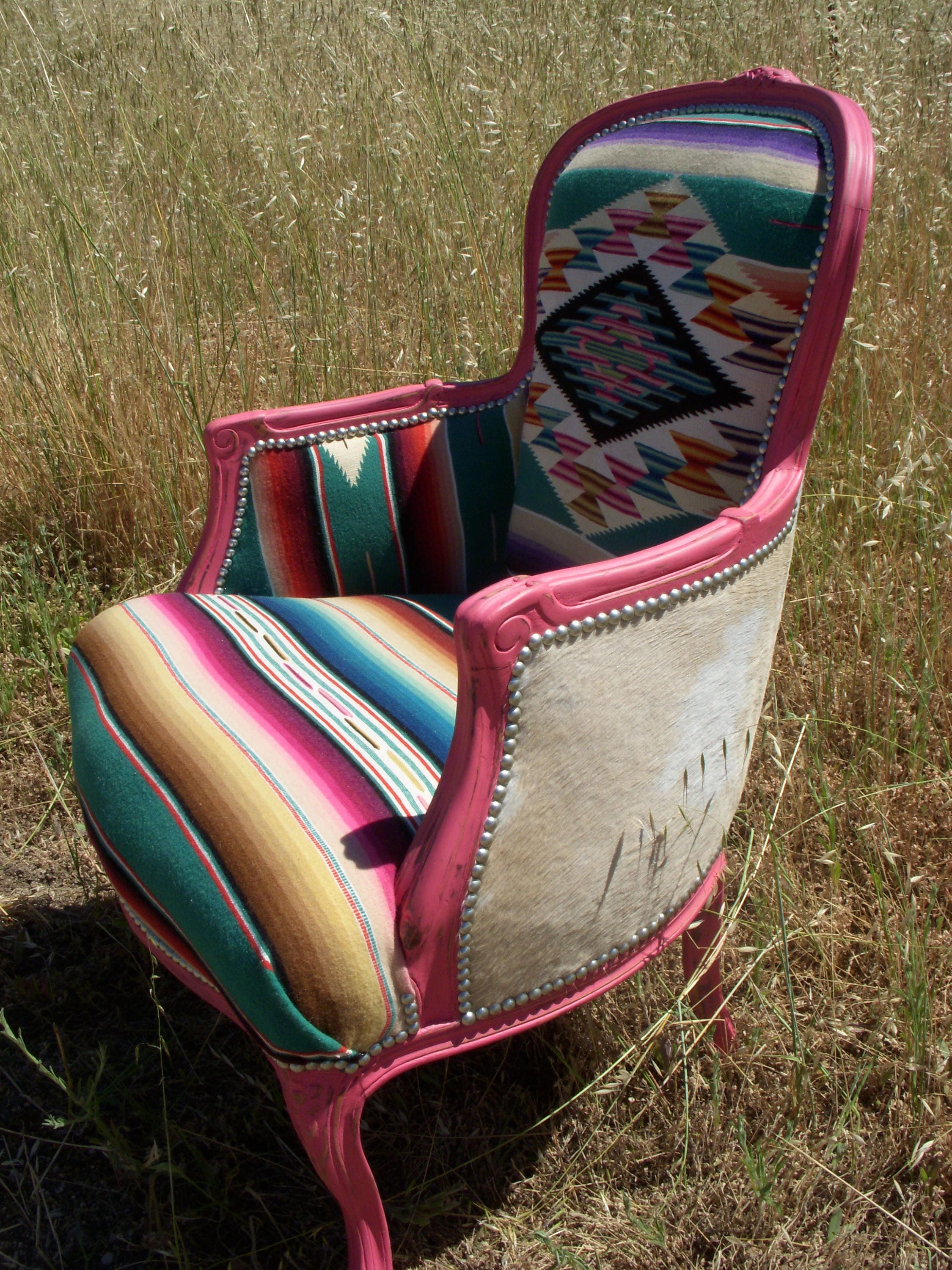 Made to order** Pink & Turquoise Cowhide and Serape Chair