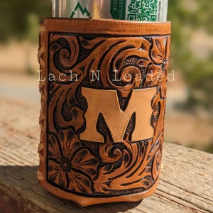 Custom Tooled Leather Beer Can Cooler Wrap Stubby Sleeve - Etsy