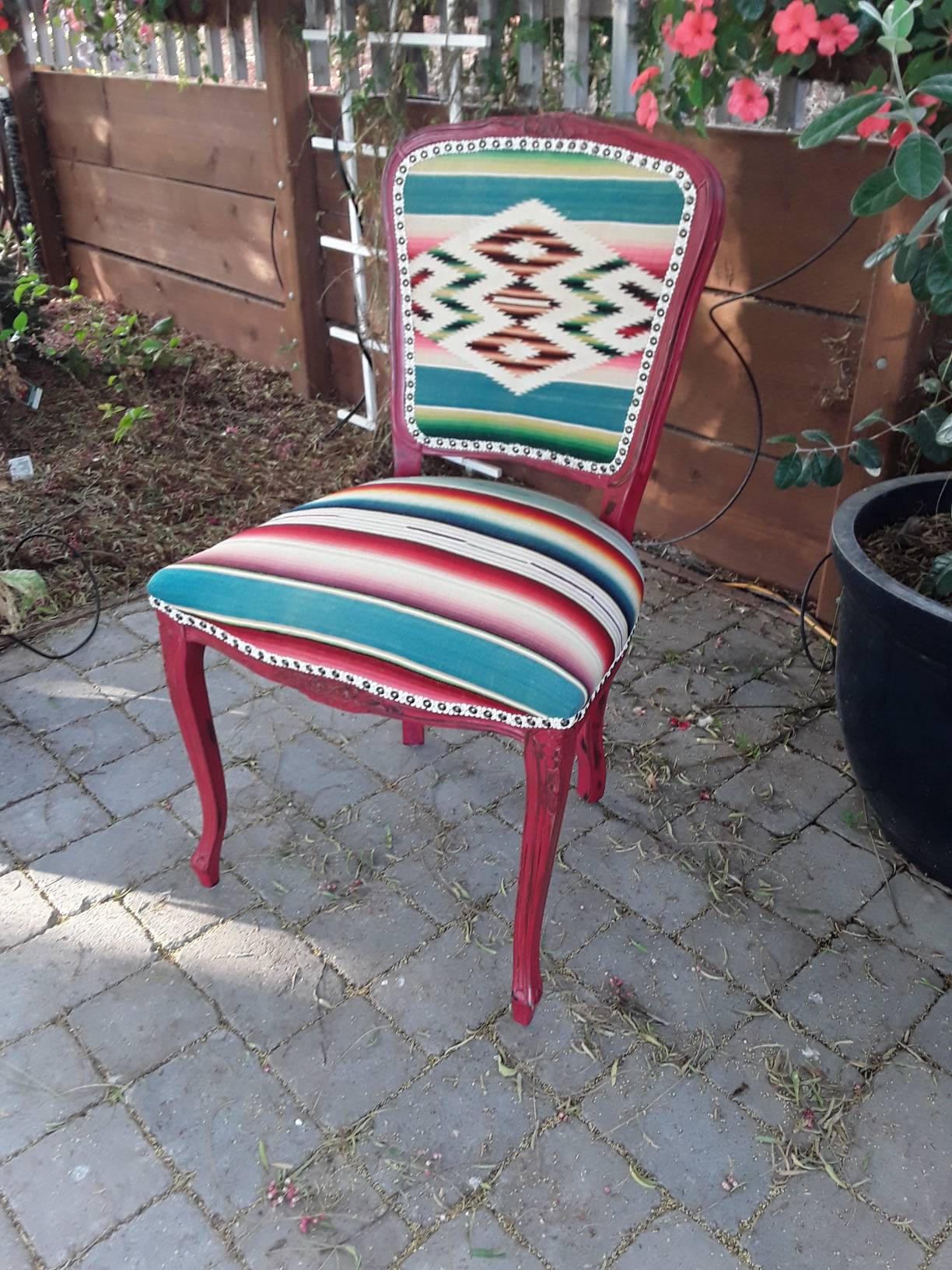 Custom Red and Blue Vintage Serape Victorian Chair
