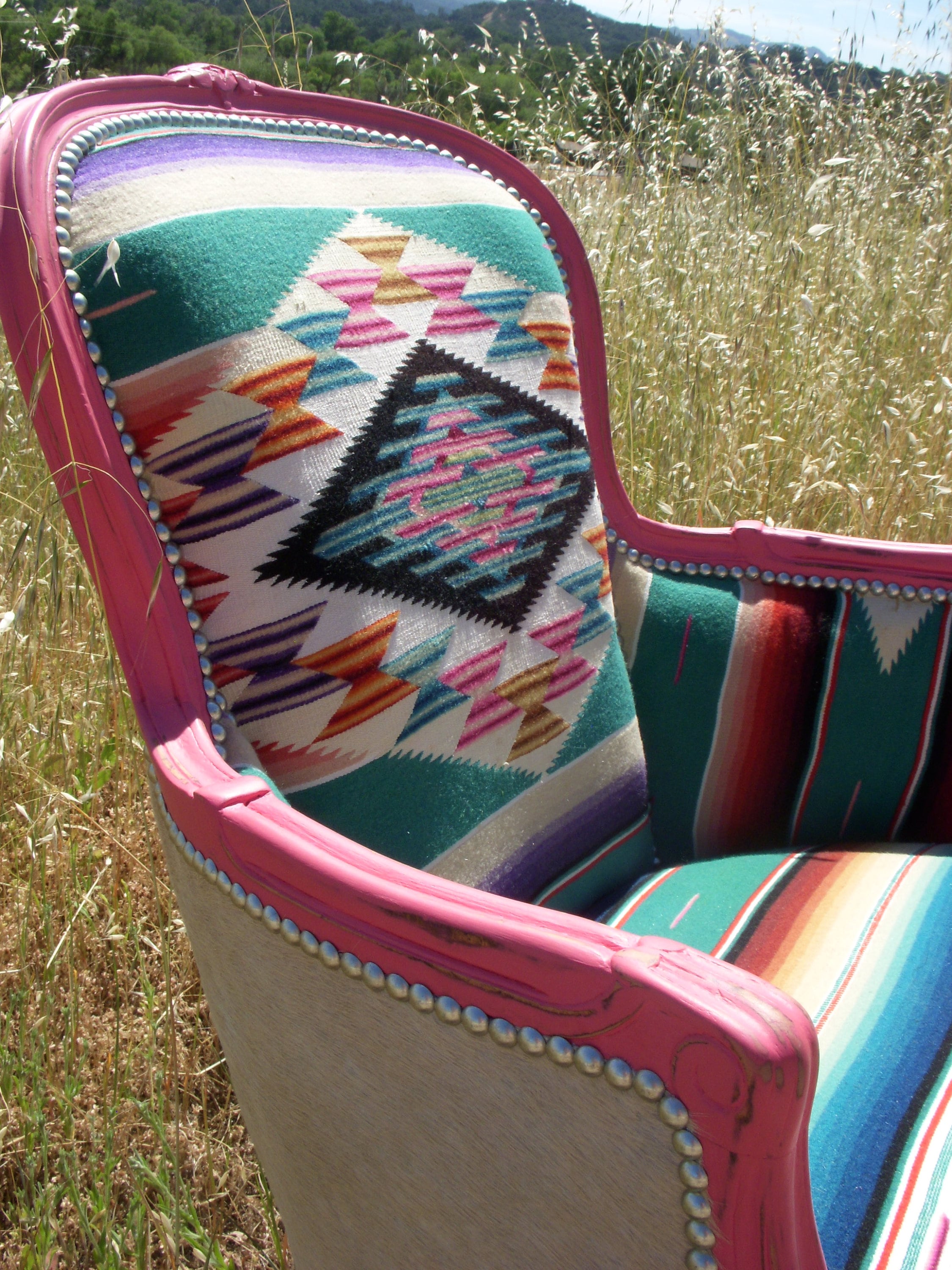 Made to order** Pink & Turquoise Cowhide and Serape Chair