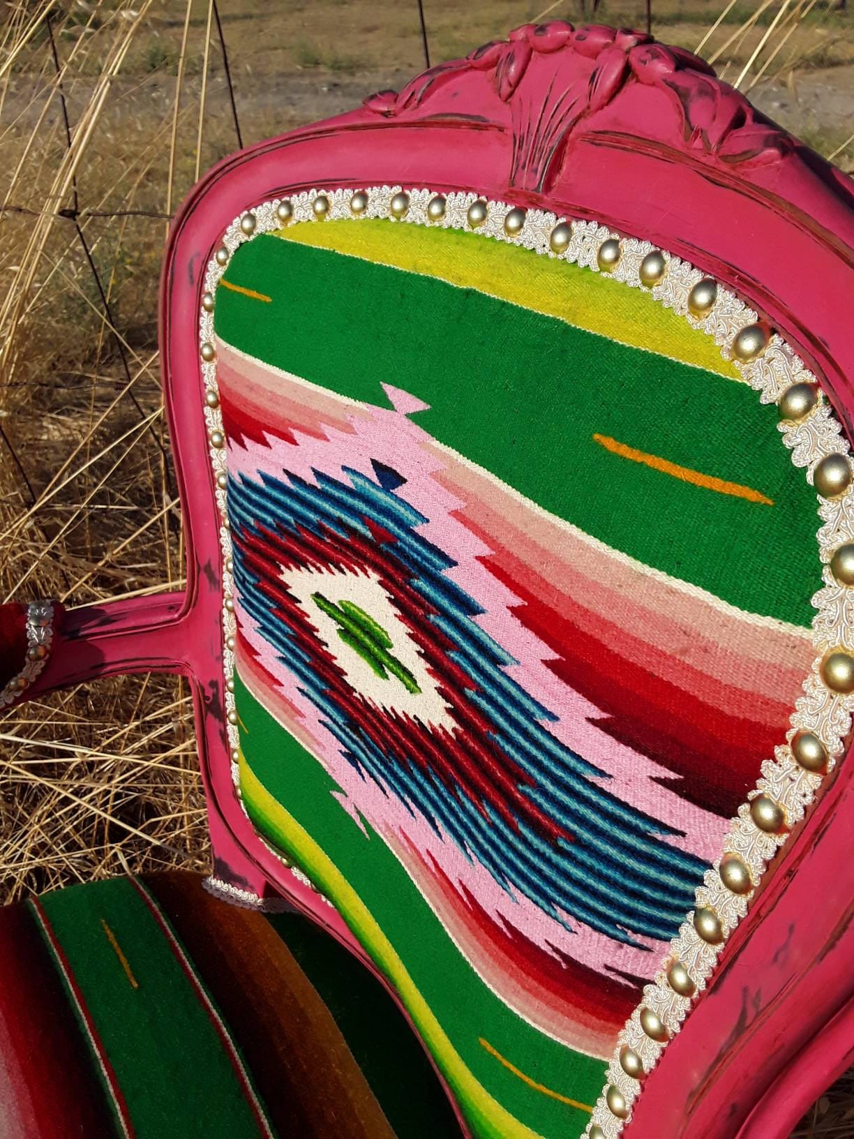 Custom Pink and Green Serape Victorian Chair