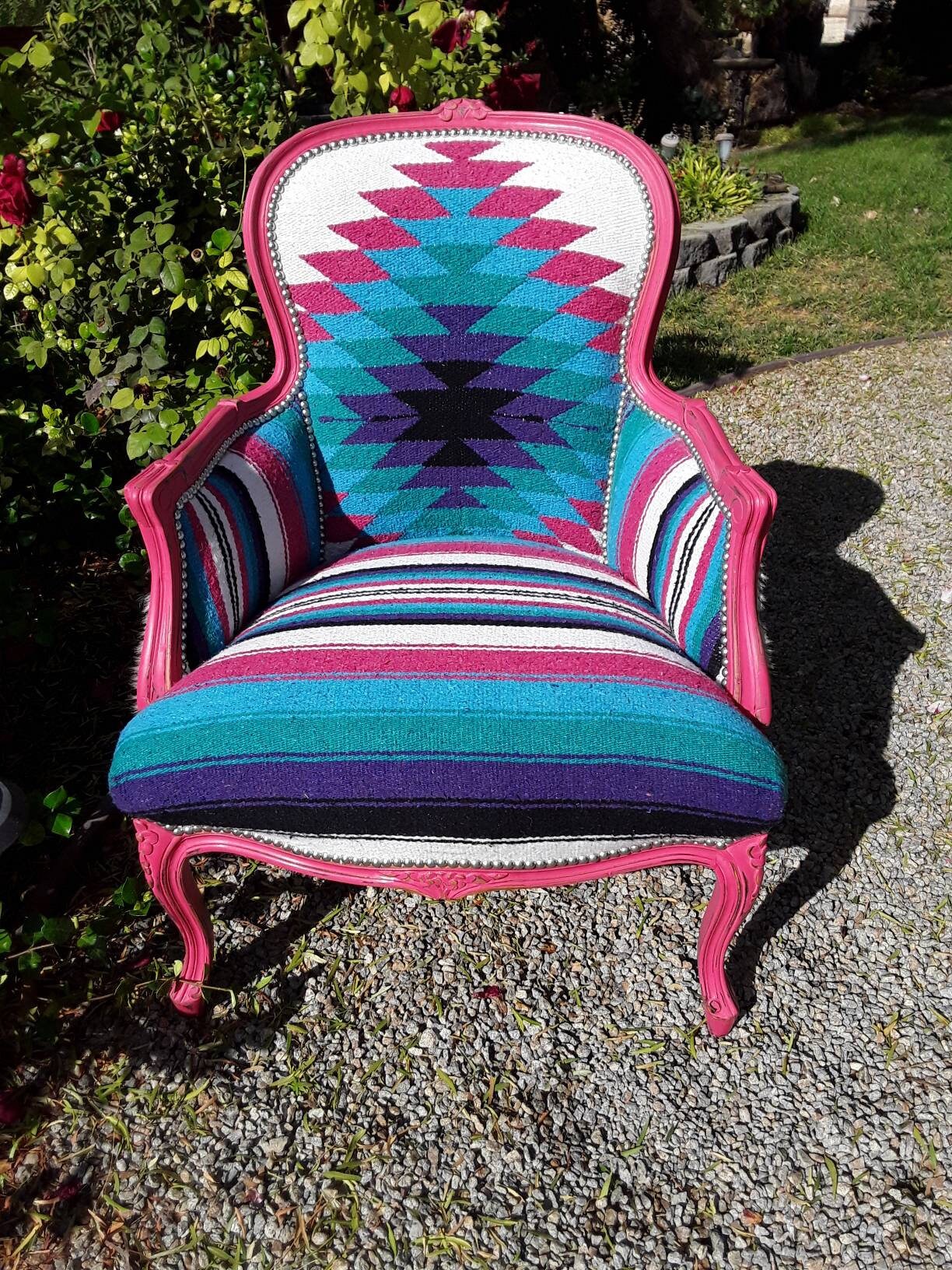 Made to order** Pink & Turquoise Cowhide and Serape Chair