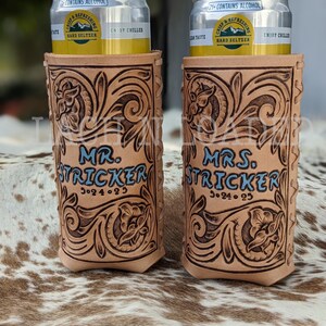 Custom Tooled Leather Beer Can Cooler Wrap Stubby Sleeve - Etsy