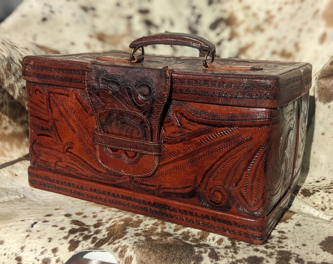 Vintage 1940s Tooled Leather Train Case Artmex Jewelry Case Mexico ...