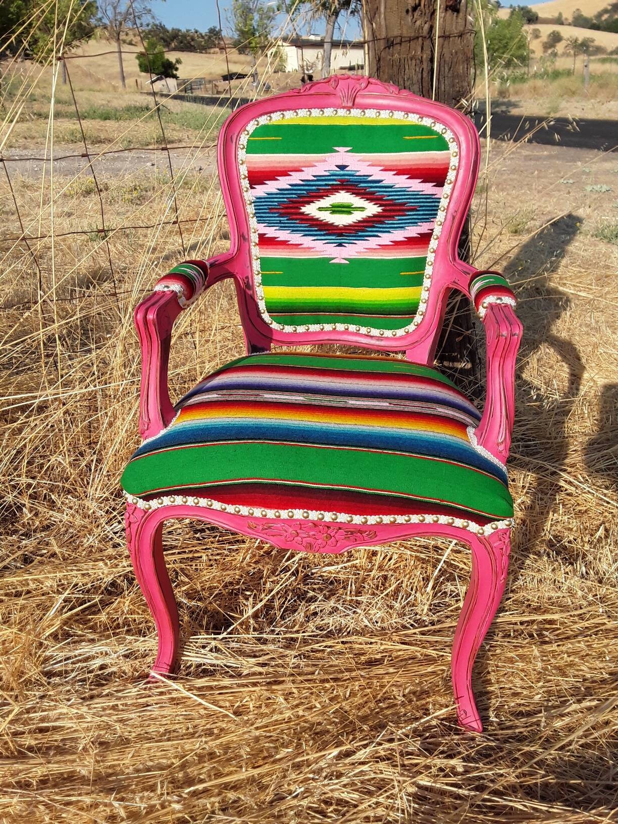 Custom Pink and Green Serape Victorian Chair