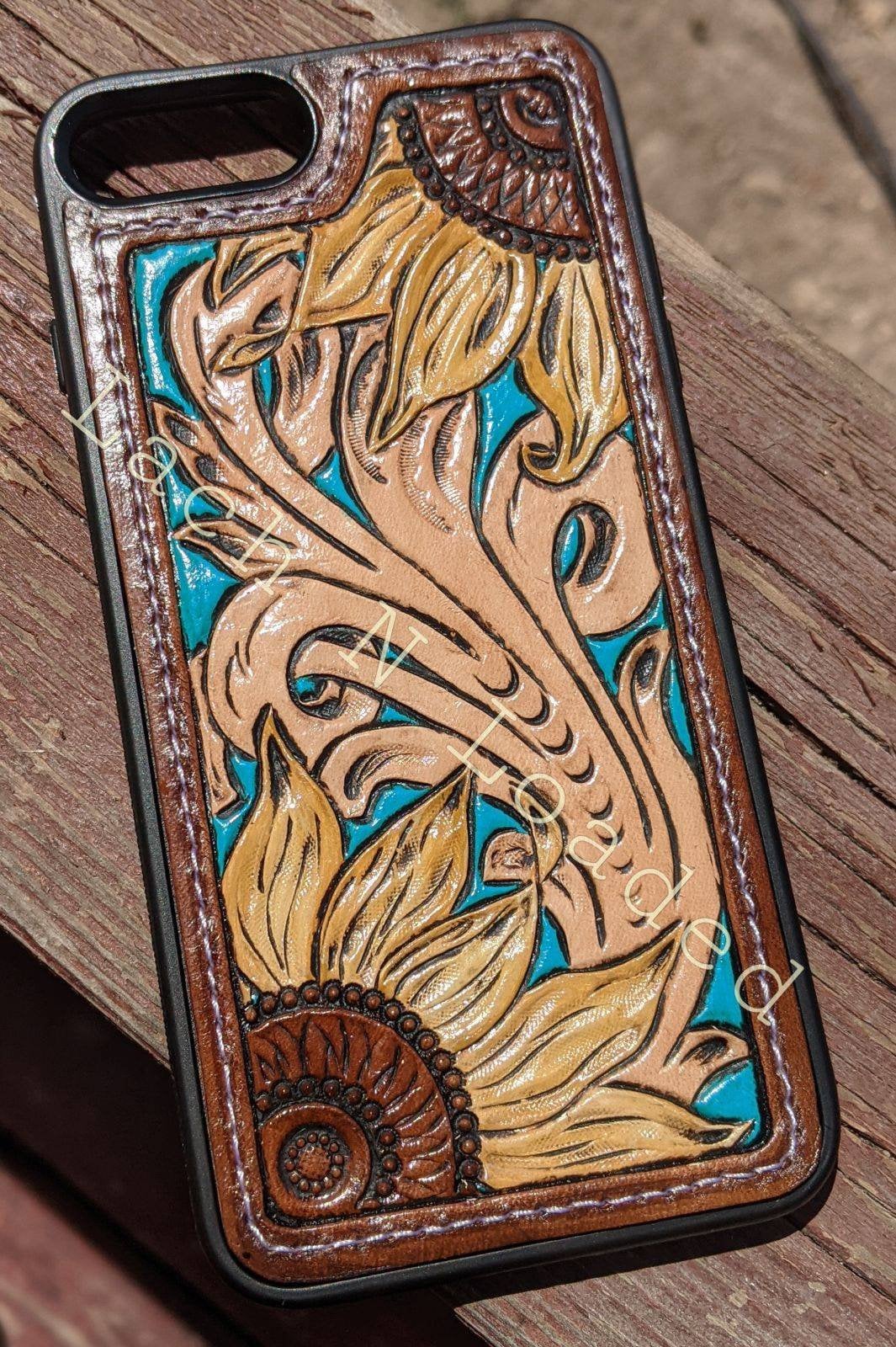 Custom Tooled Leather Sunflower Phone Case - Etsy Custom Tooled Leather Sunflower Phone Case - Etsy