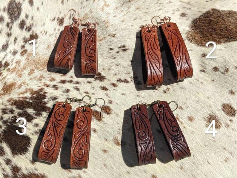 Tooled Leather Finger Carved Earrings - Etsy
