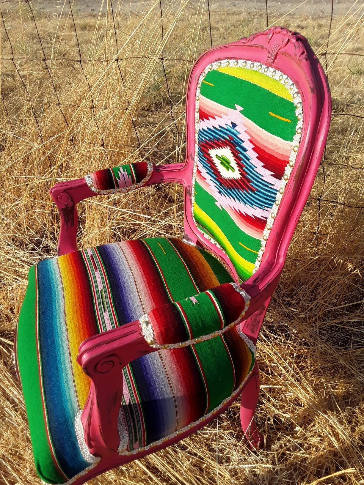 Custom Pink and Green Serape Victorian Chair