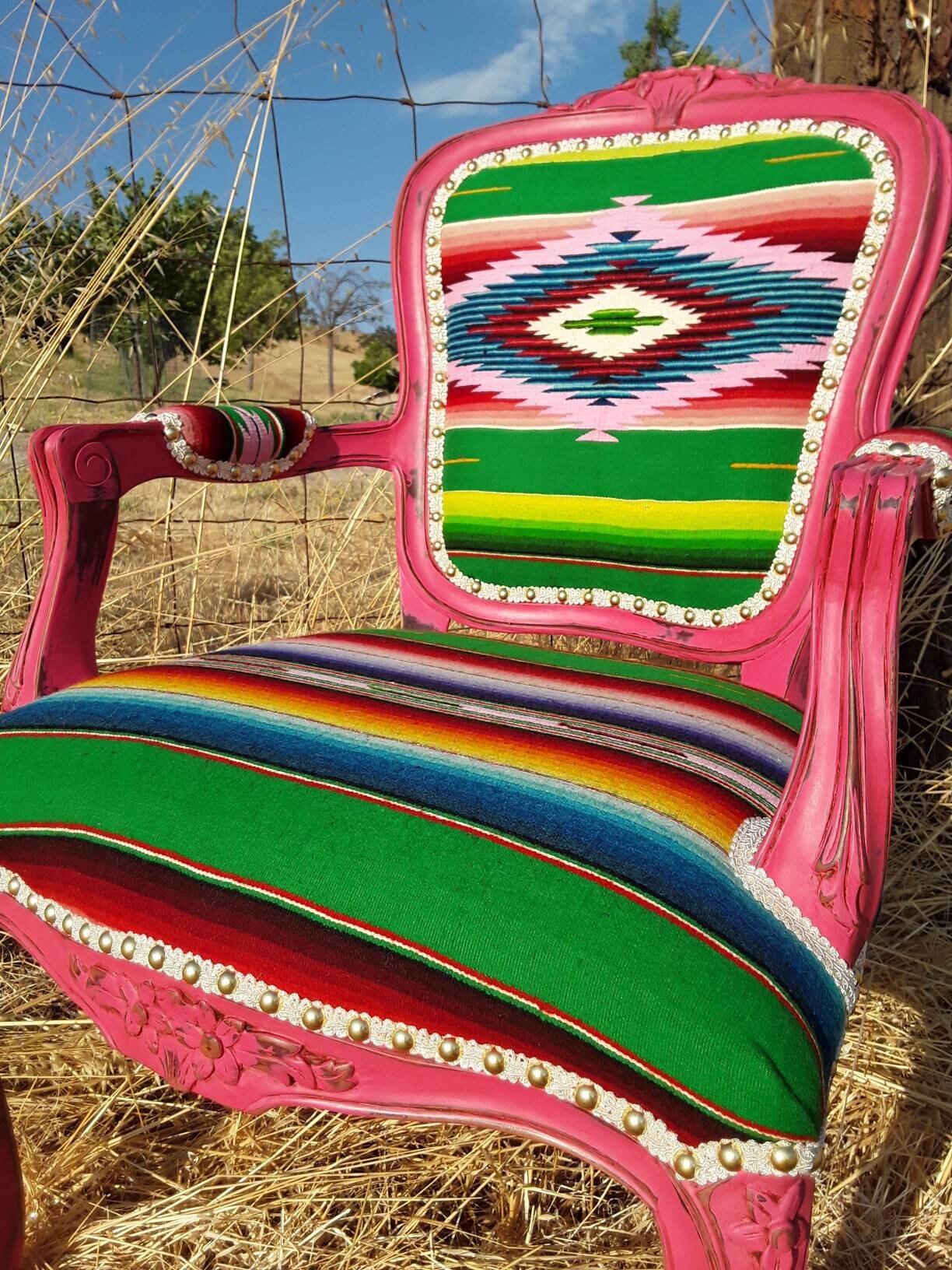 Custom Pink and Green Serape Victorian Chair