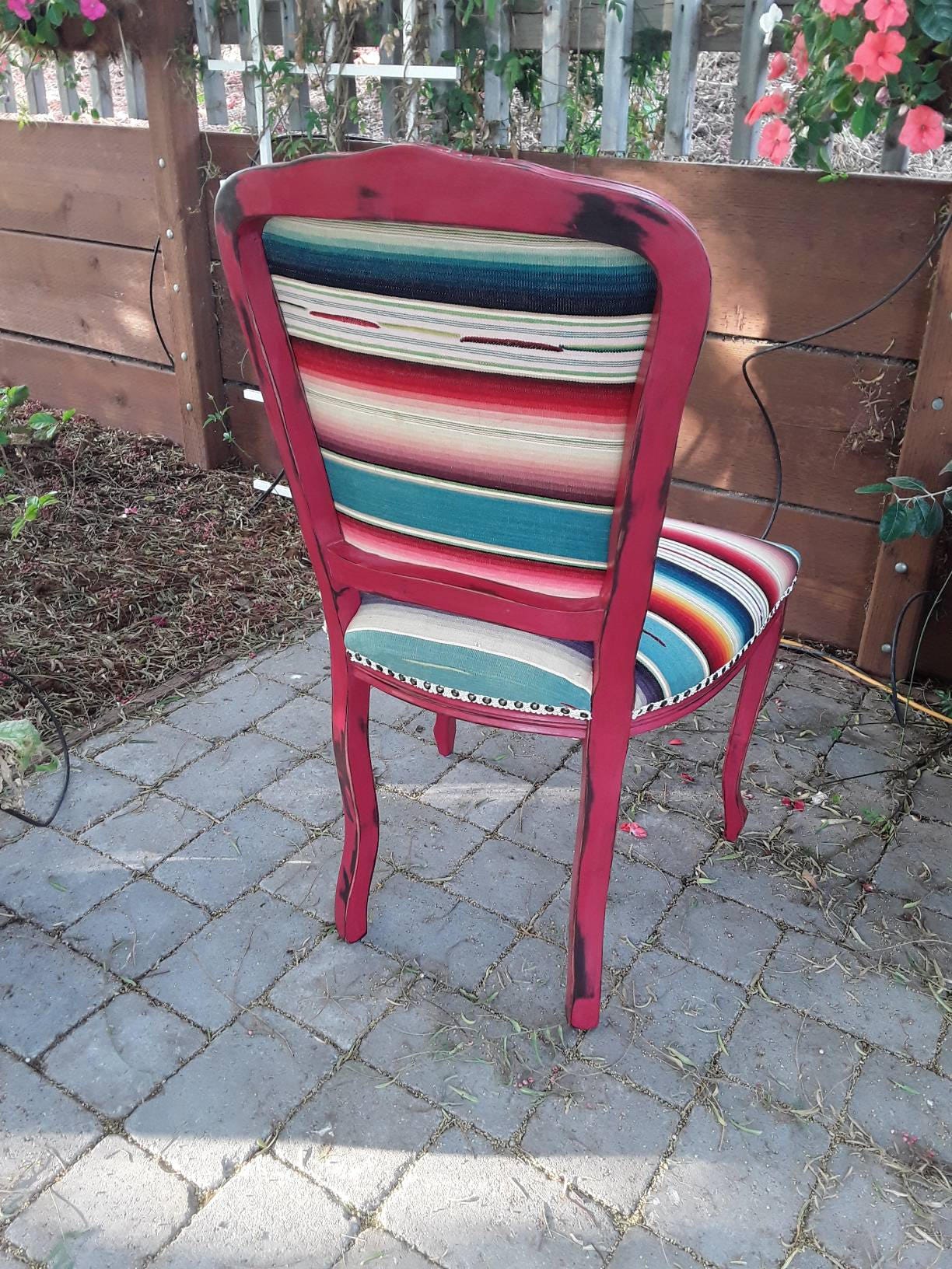 Custom Red and Blue Vintage Serape Victorian Chair