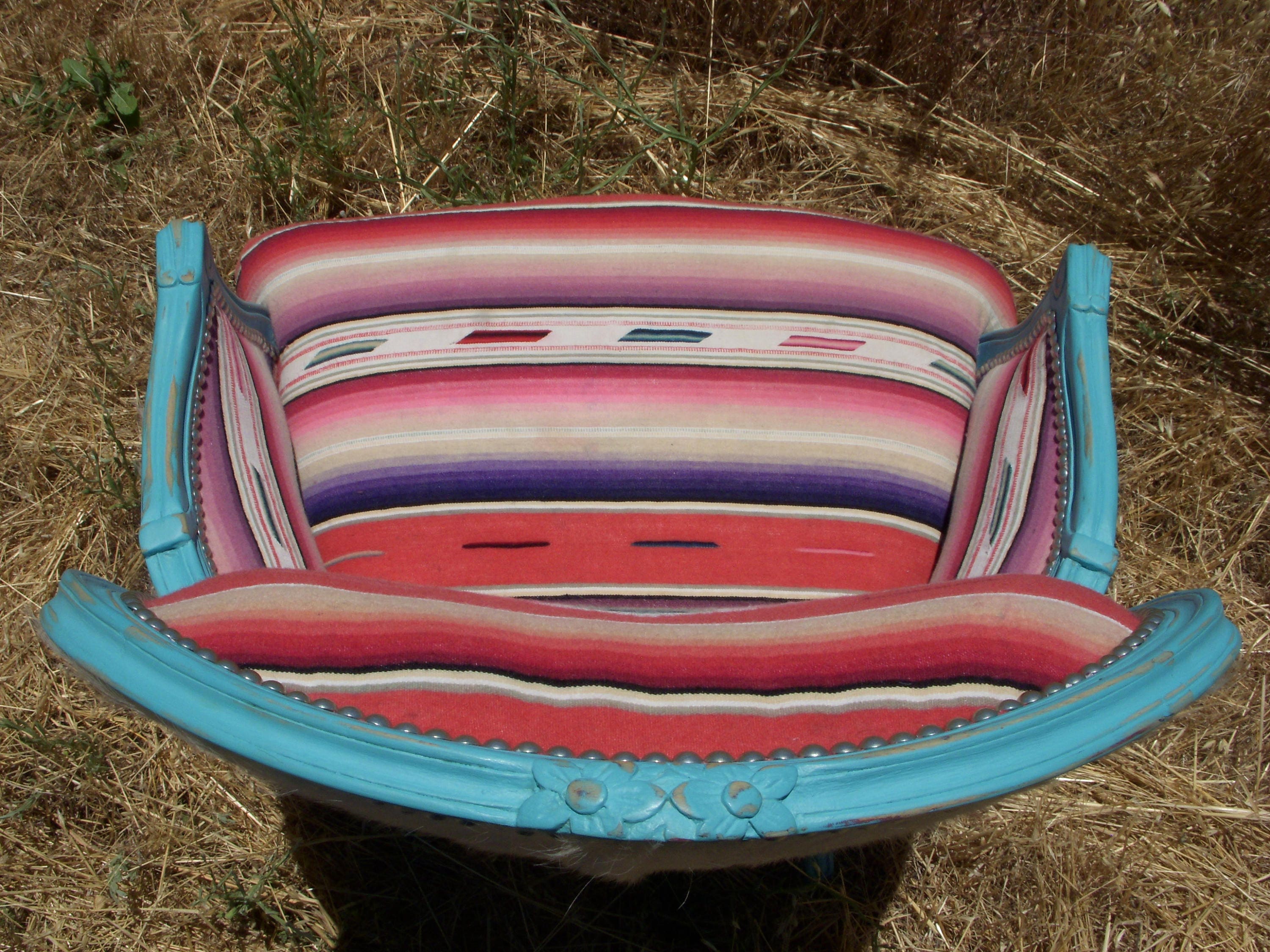 Custom Turquoise and Pink Serape Cowhide Chair