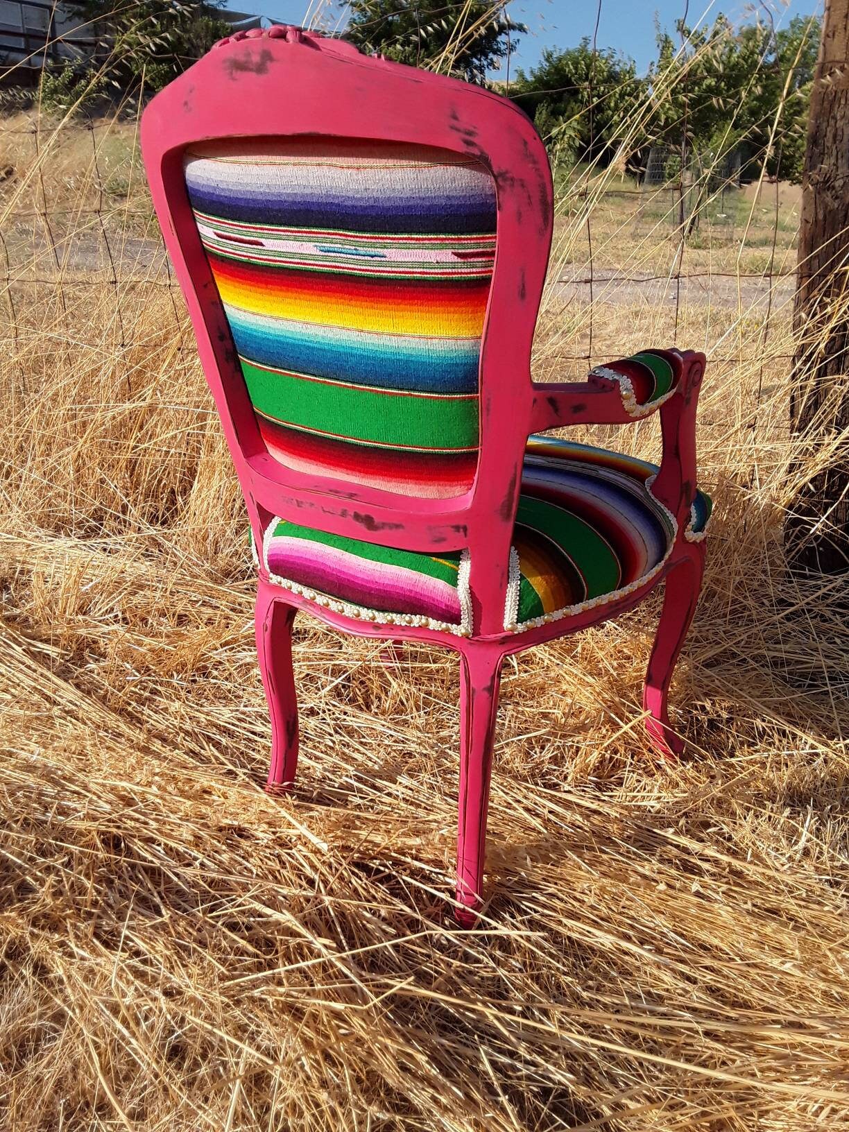Custom Pink and Green Serape Victorian Chair