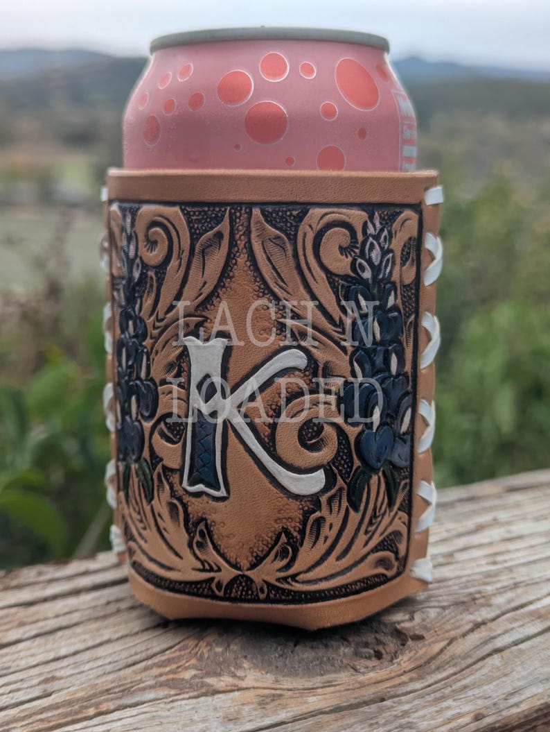 Custom Tooled Leather Beer Can Cooler Wrap Stubby Sleeve - Etsy