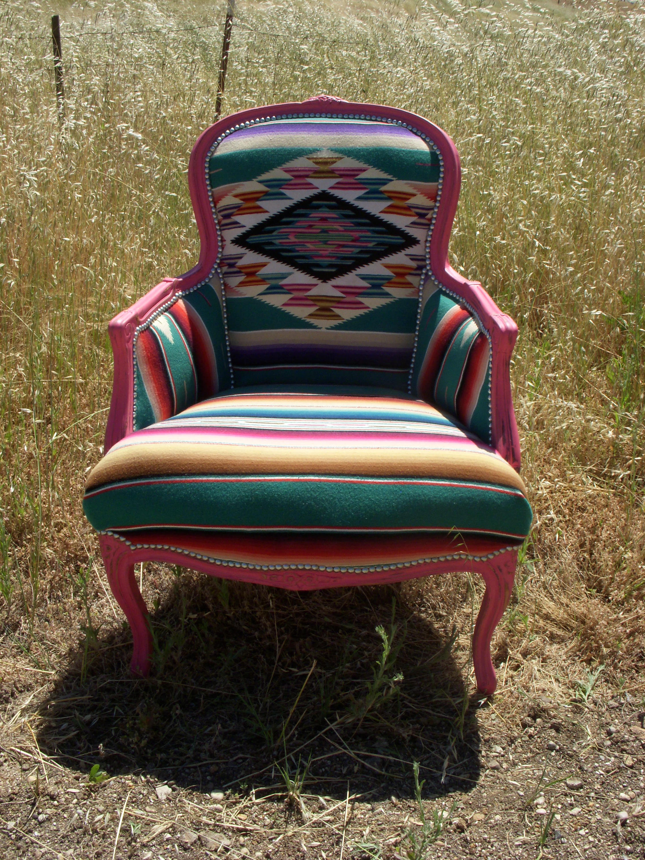 Made to order** Pink & Turquoise Cowhide and Serape Chair