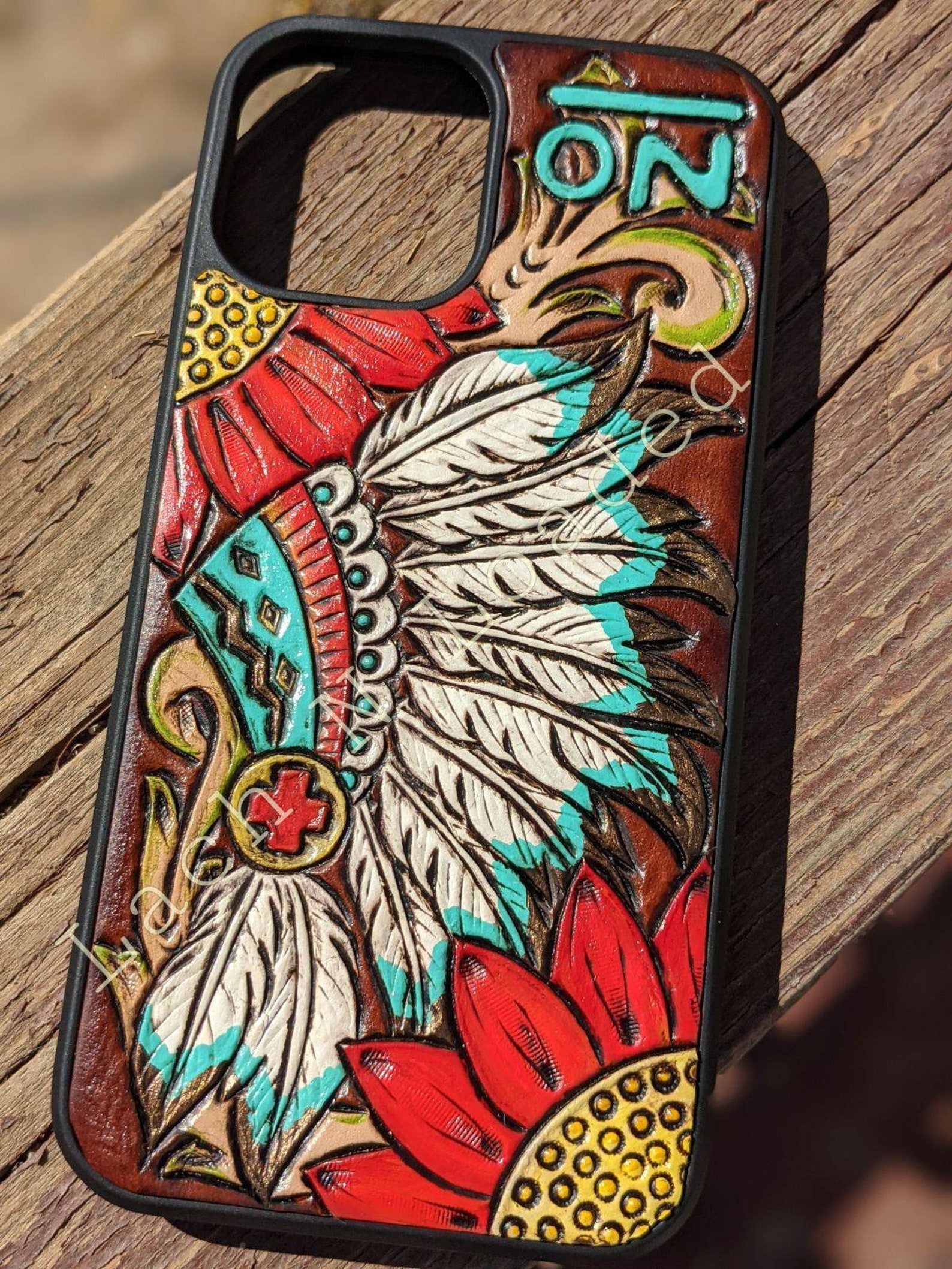 Custom Tooled Leather Native American Headdress Phone Case | Etsy