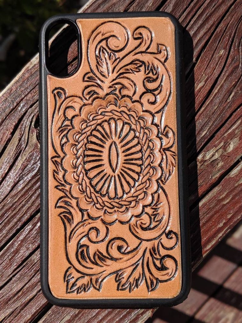 Custom Tooled Leather Concho Cell Phone Case | Etsy