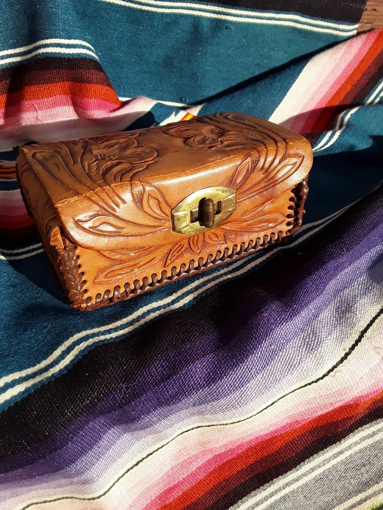 Vintage Tooled Leather Trinket Box