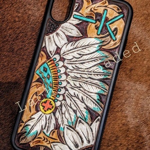 Custom Tooled Leather Native American Headdress Phone Case - Etsy